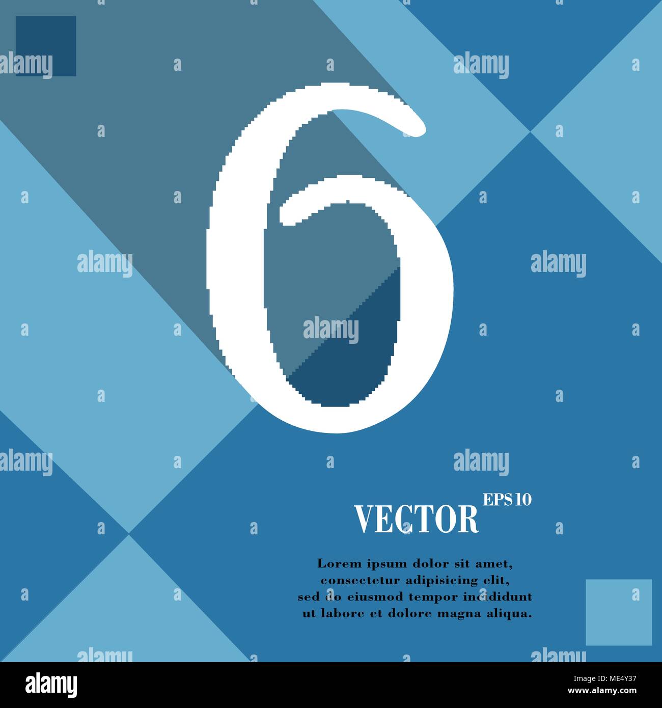 number six icon symbol on blue abstract geometric background with long ...