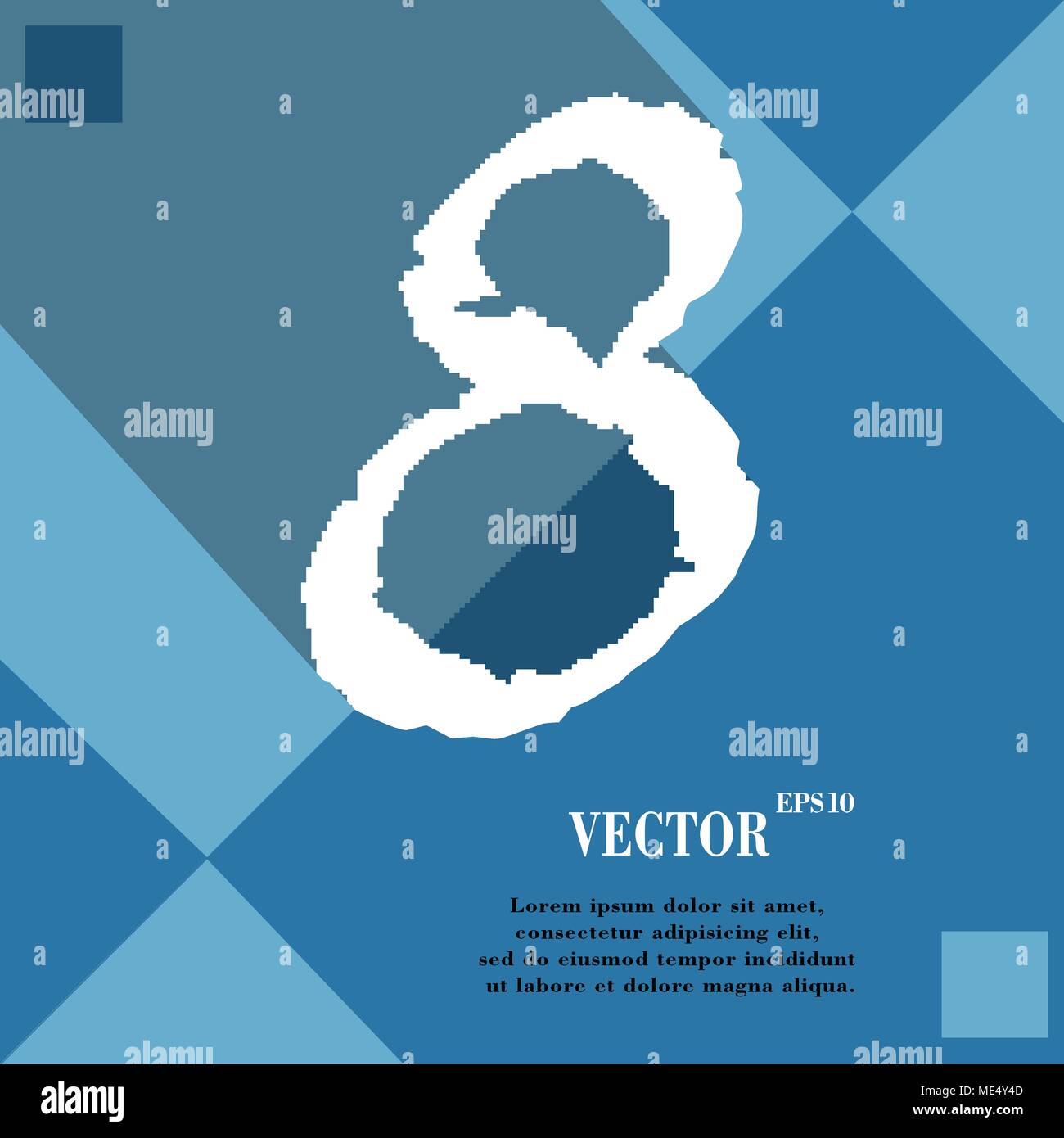 number Eight icon symbol on blue abstract geometric background with ...