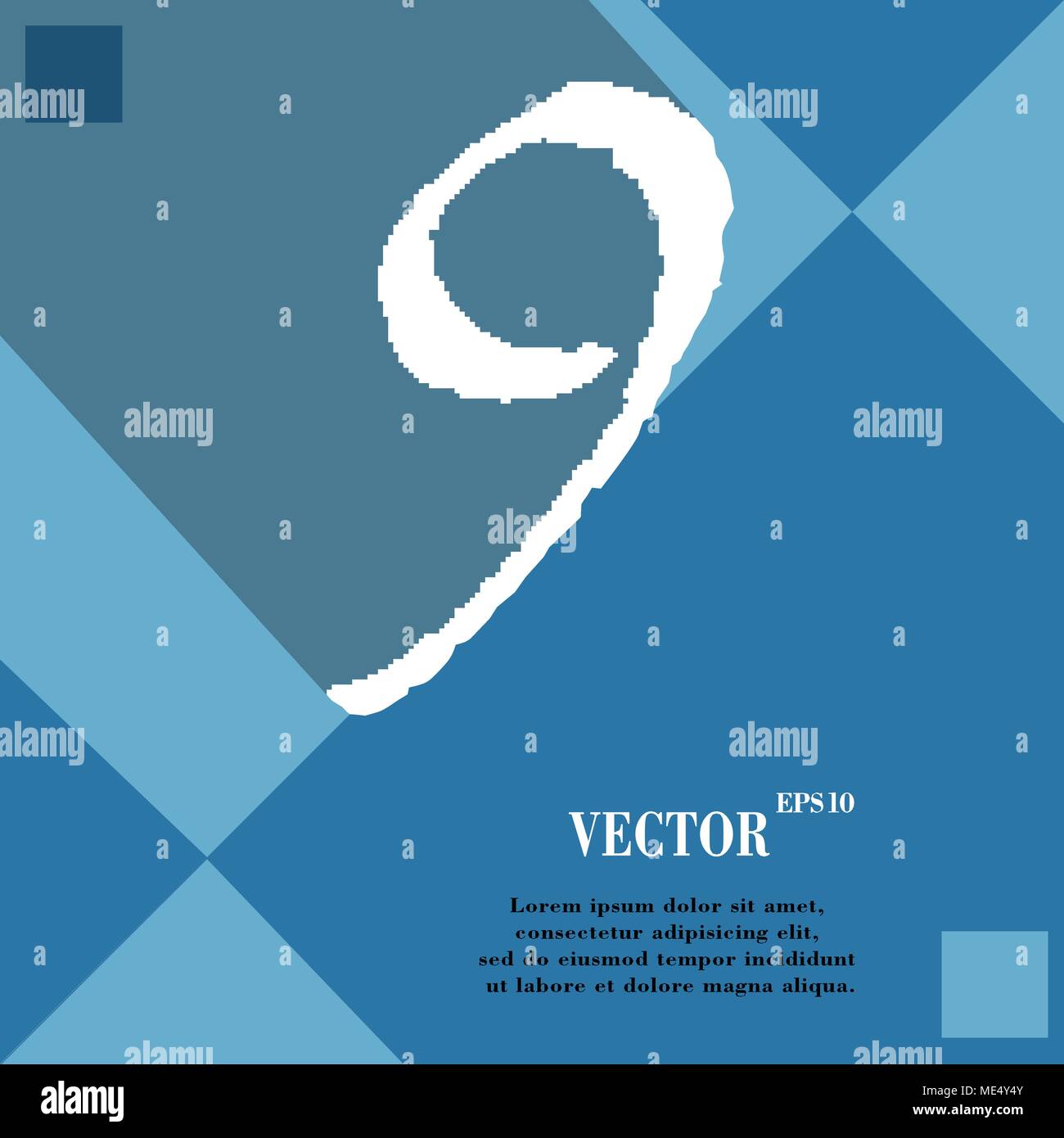 number Nine icon symbol on blue abstract geometric background with long ...