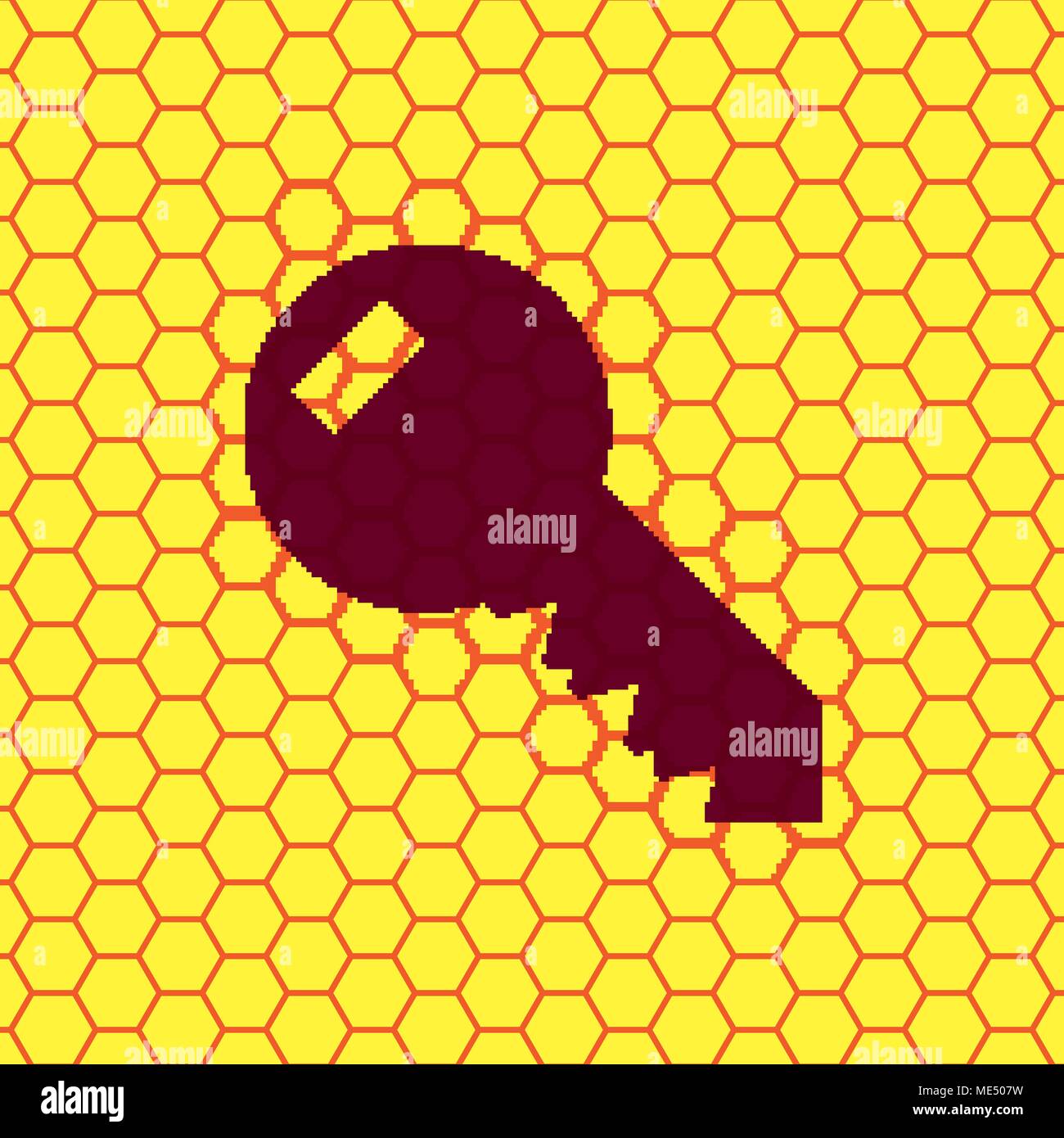 Key icon symbol on a yellow background abstract similar to a honeycomb ...