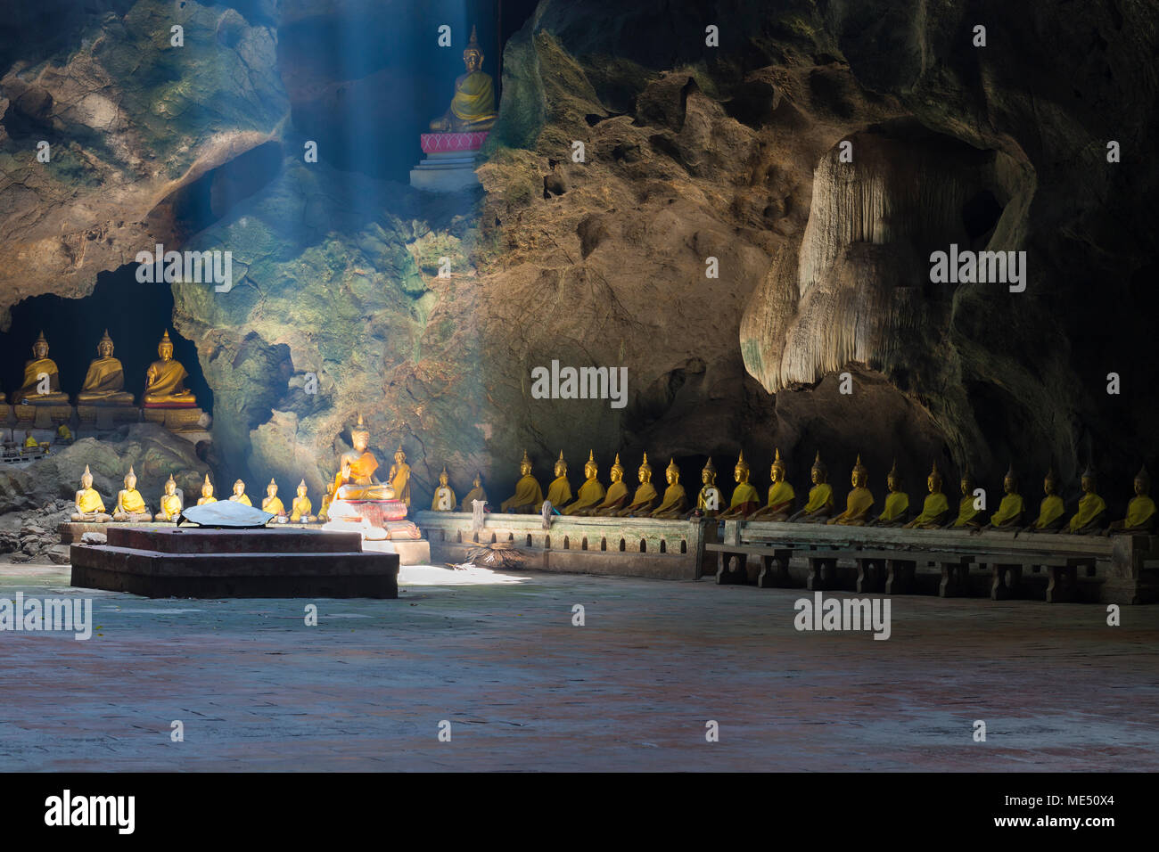 Buddha statues inside the underground cave temple, Khao Luang caves ...