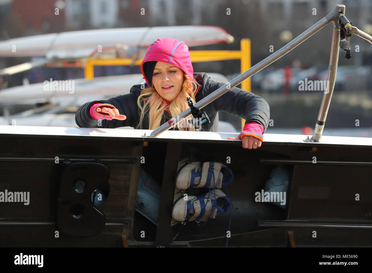 Celebrities practice for the Sport Relief Boat Race in Manchester ...