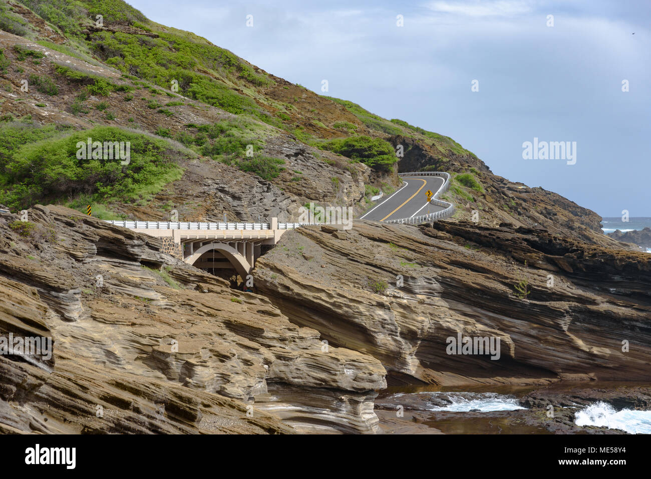 Kalanianaole Highway running along the southeast coast of Oahu, Hawaii ...