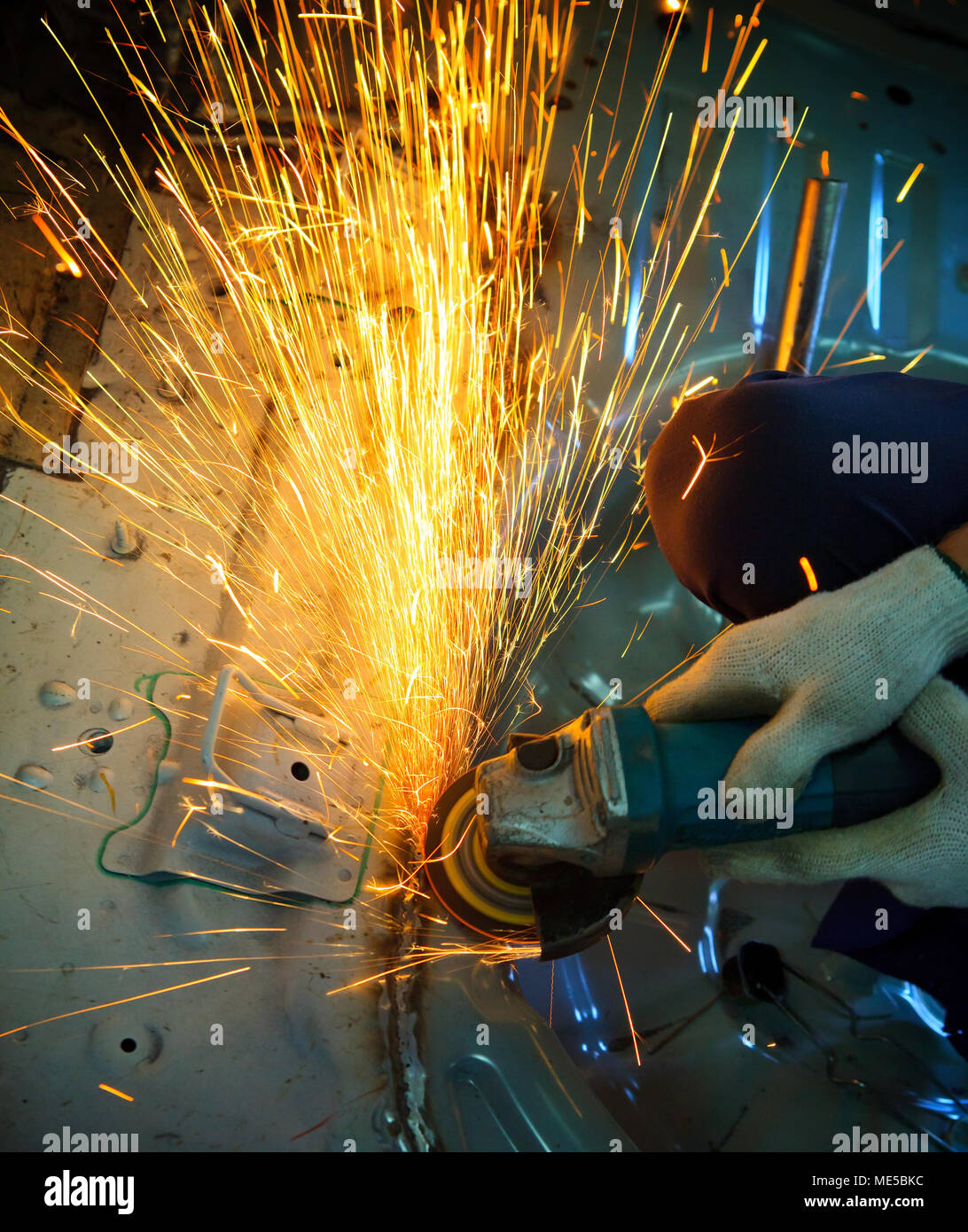 industrial metal cutting tool in iron factory shop working and cut on ...