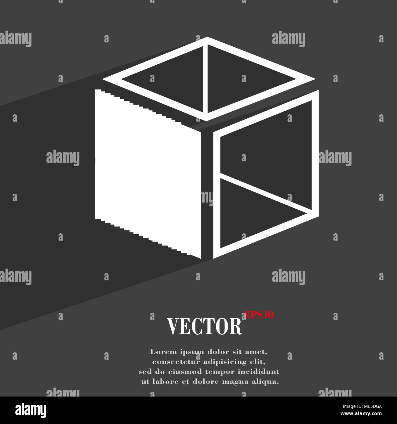 3d cube icon symbol Flat modern web design with long shadow and space ...