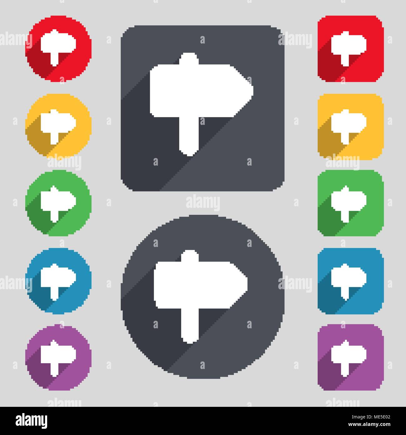 Information Road icon sign. A set of 12 colored buttons and a long ...