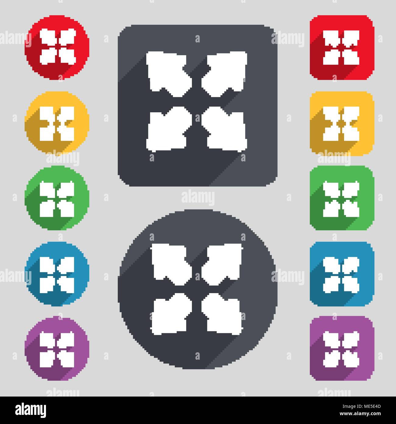 Deploying video, screen size icon sign. A set of 12 colored buttons and ...