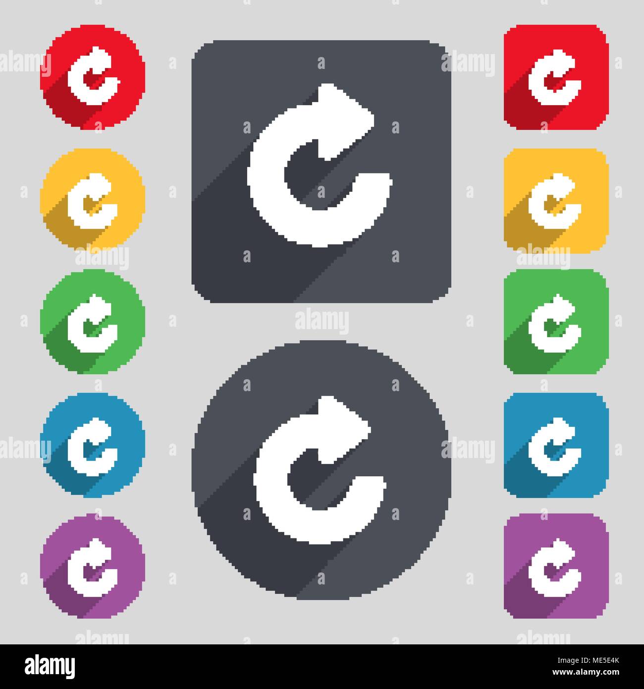 Upgrade, arrow icon sign. A set of 12 colored buttons and a long shadow ...