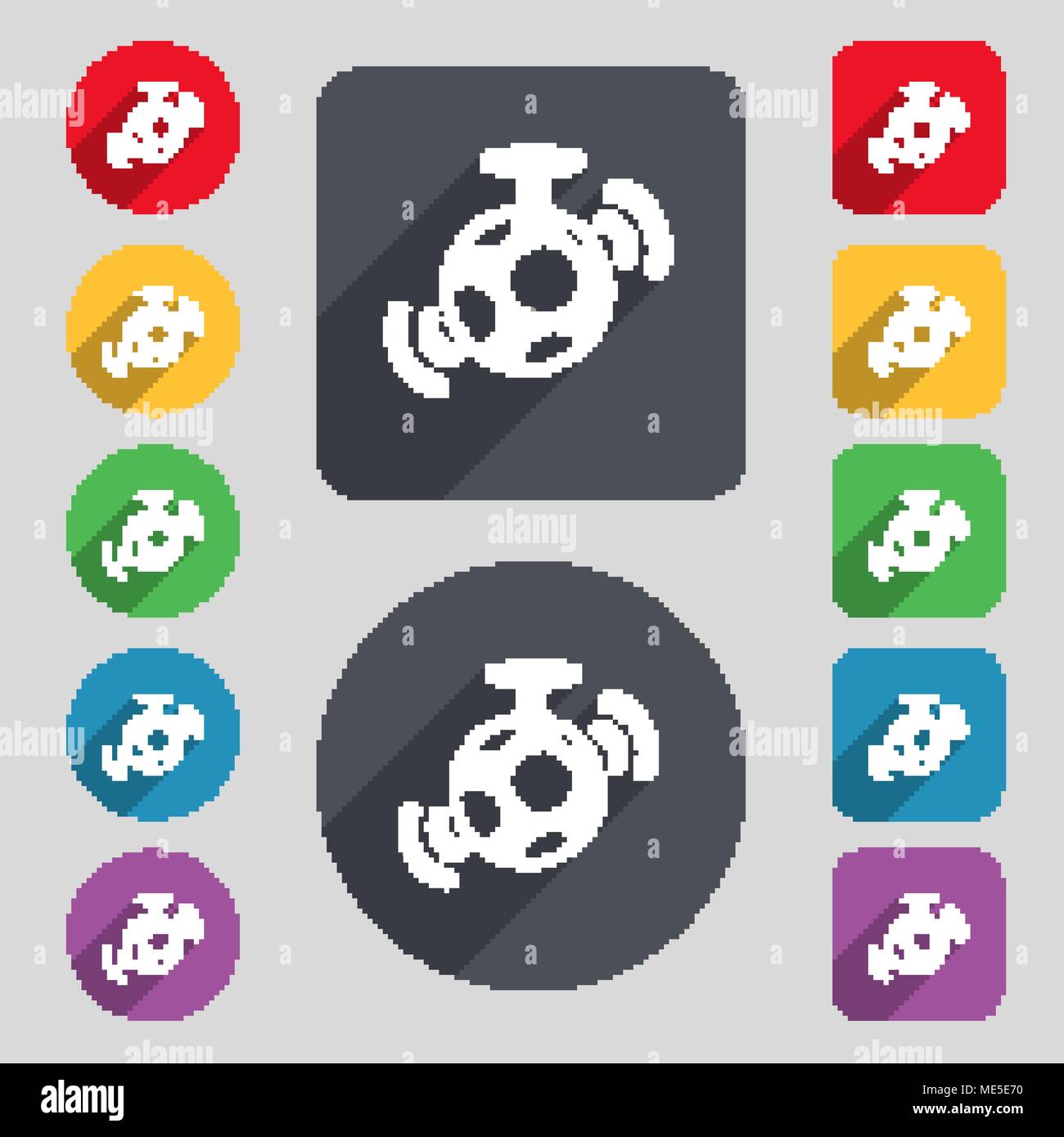 mirror ball disco icon sign. A set of 12 colored buttons and a long ...
