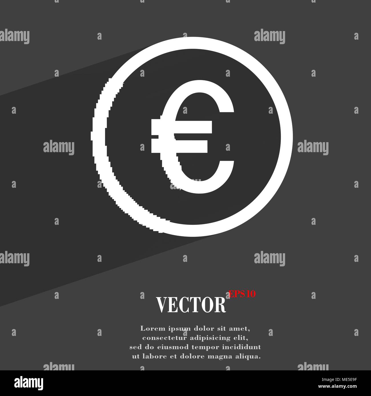 Euro icon symbol Flat modern web design with long shadow and space for ...