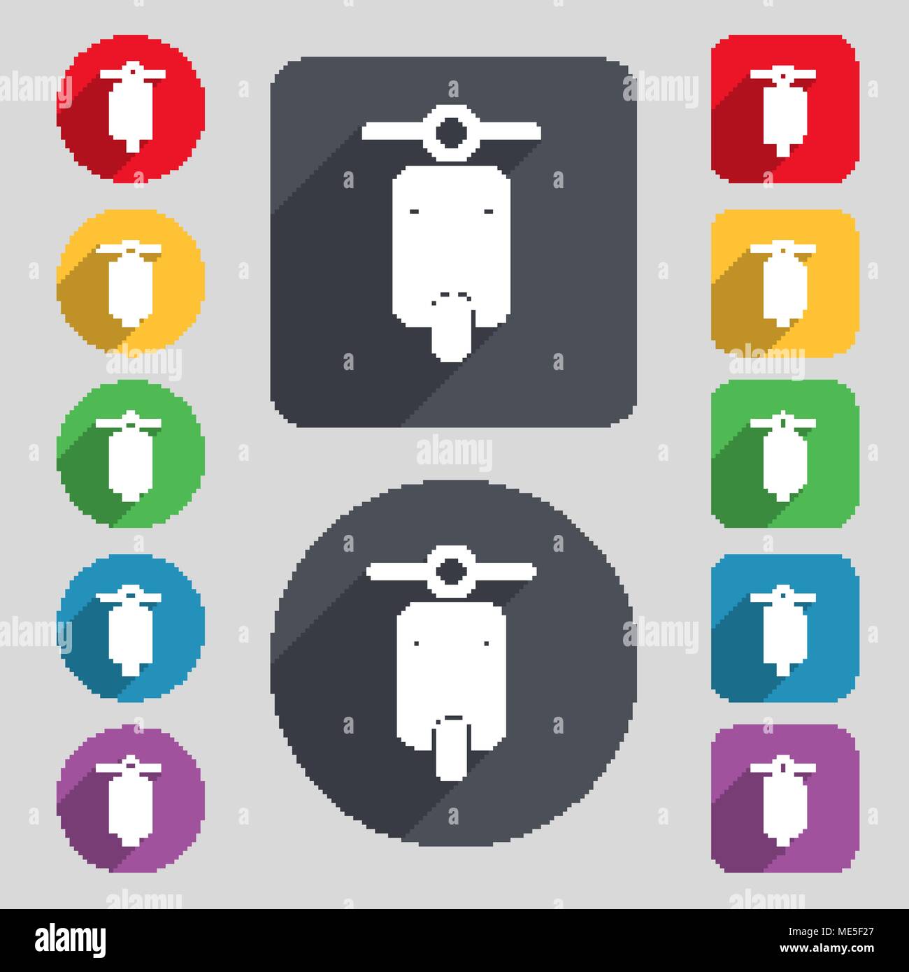 motorcycle icon sign. A set of 12 colored buttons and a long shadow ...