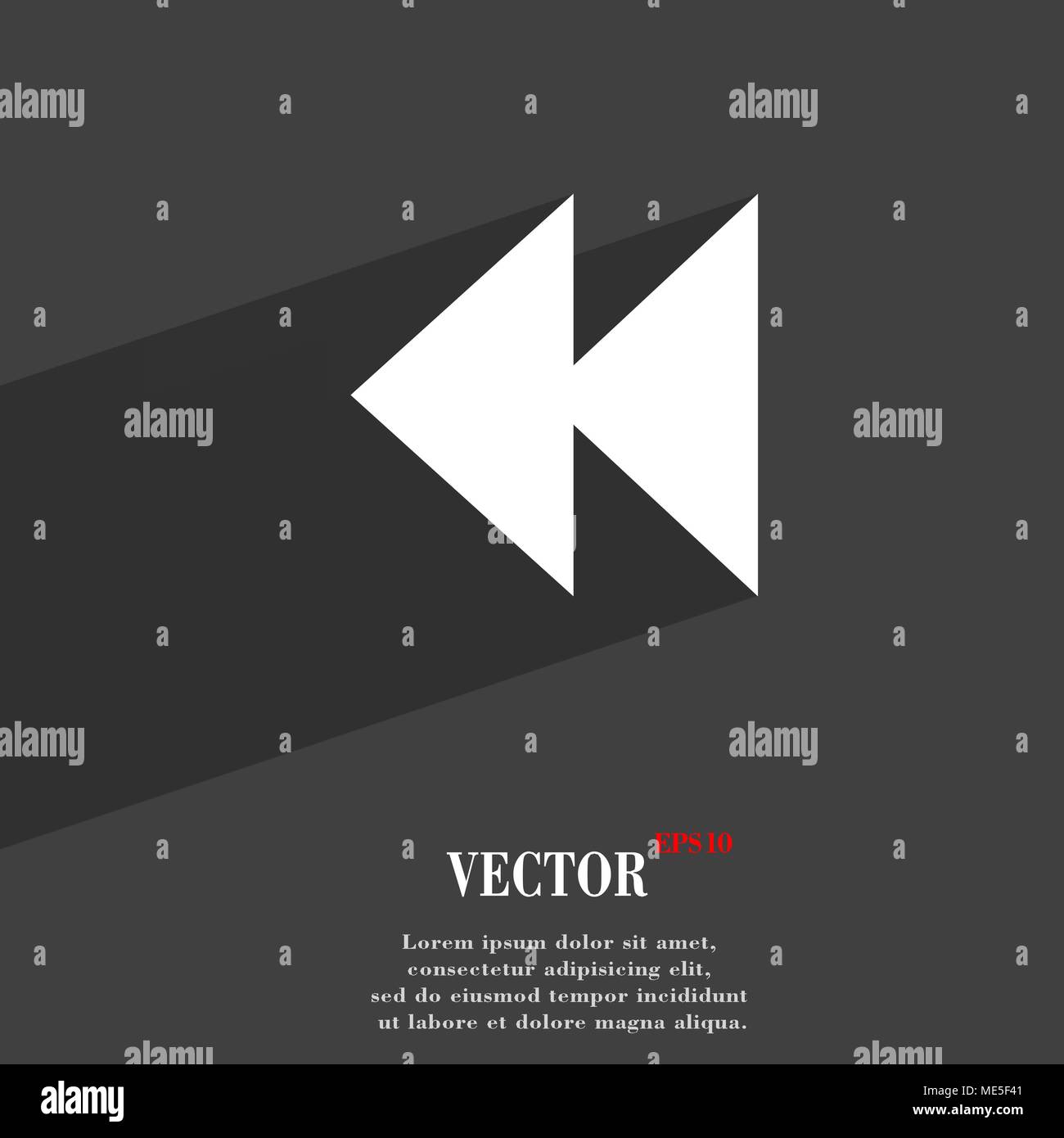 rewind icon symbol Flat modern web design with long shadow and space ...