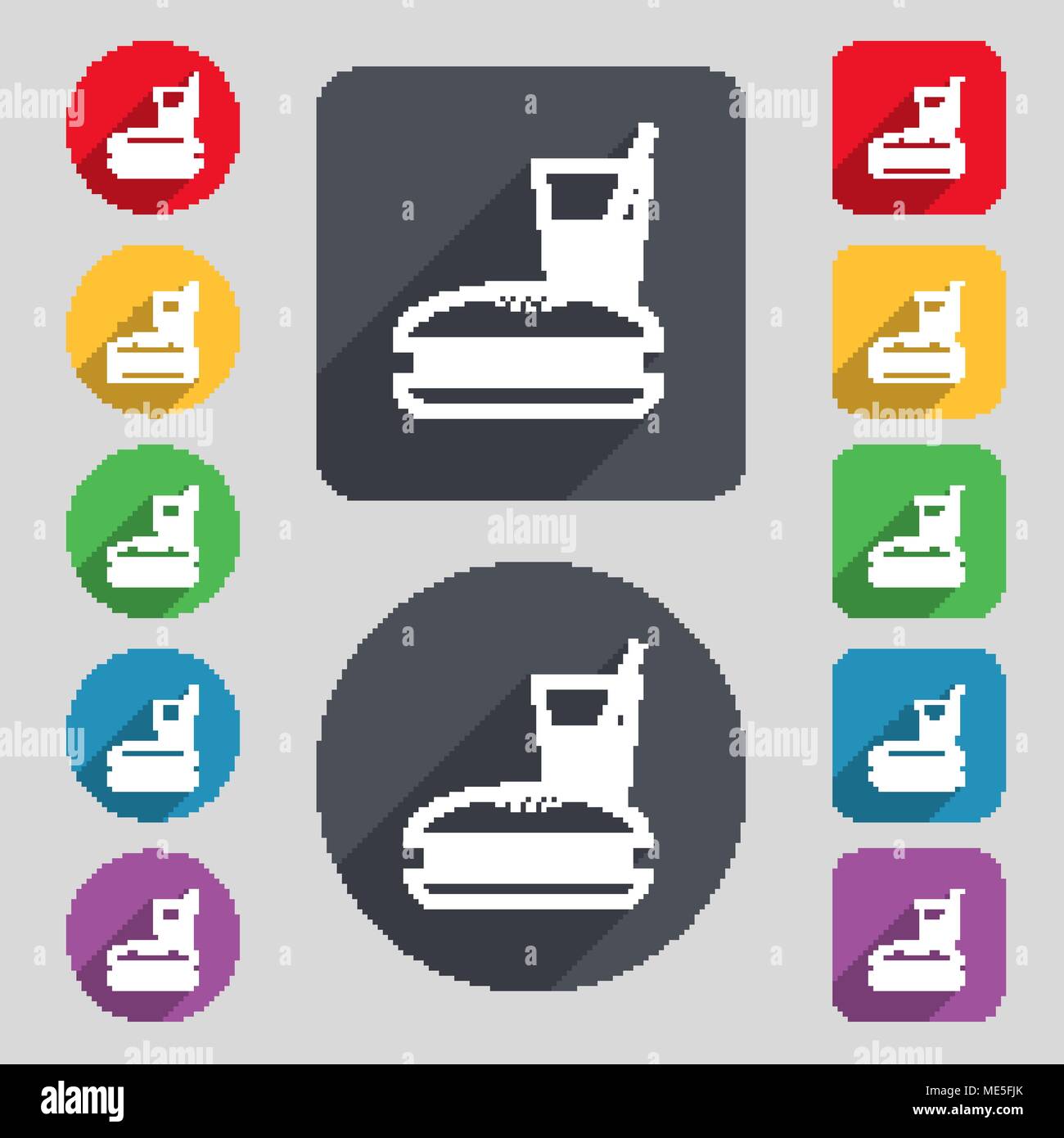 lunch box icon sign. A set of 12 colored buttons and a long shadow ...