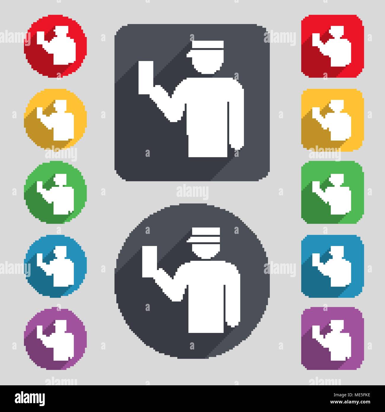 Inspector icon sign. A set of 12 colored buttons and a long shadow ...