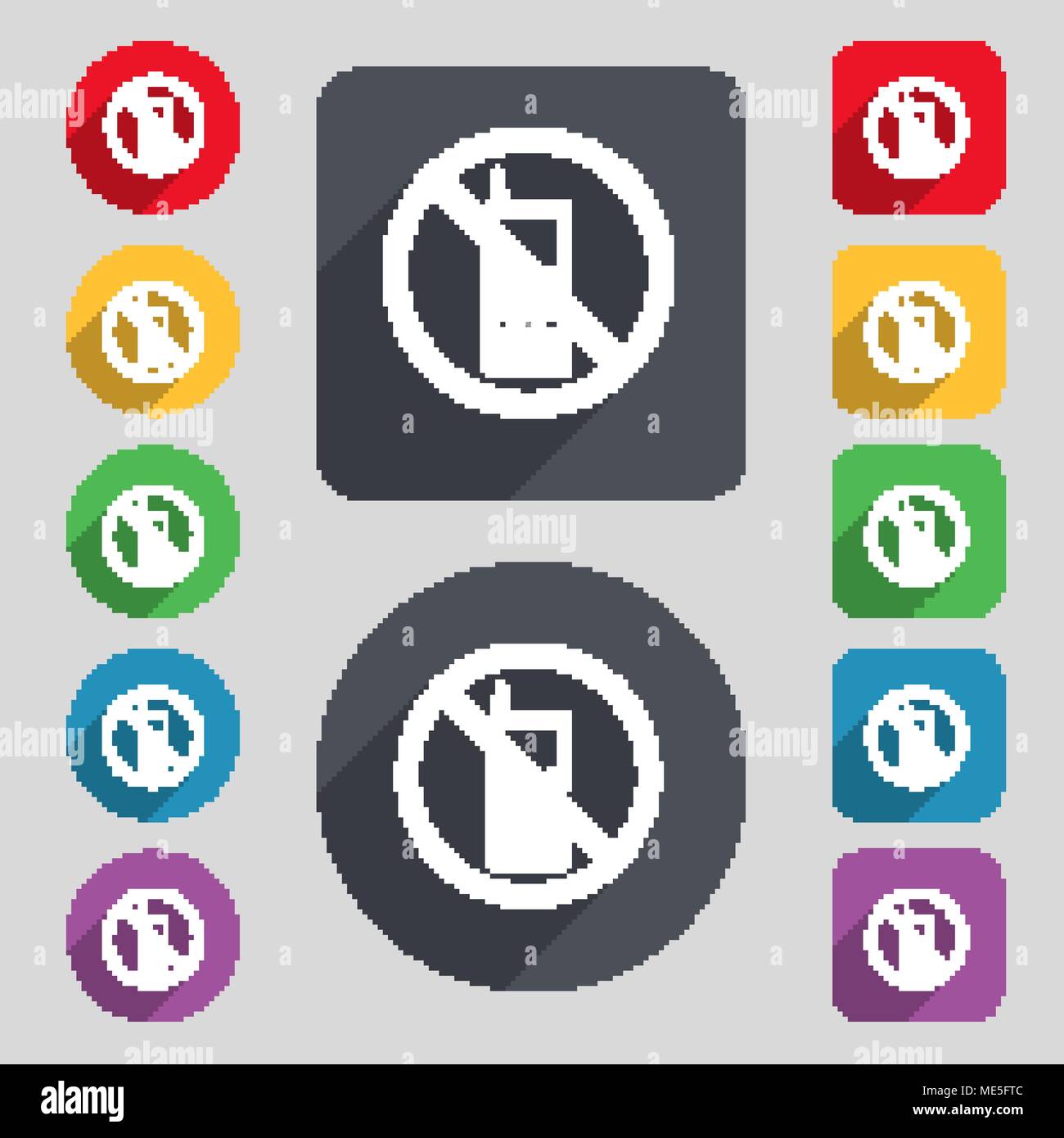 mobile phone is prohibited icon sign. A set of 12 colored buttons and a ...