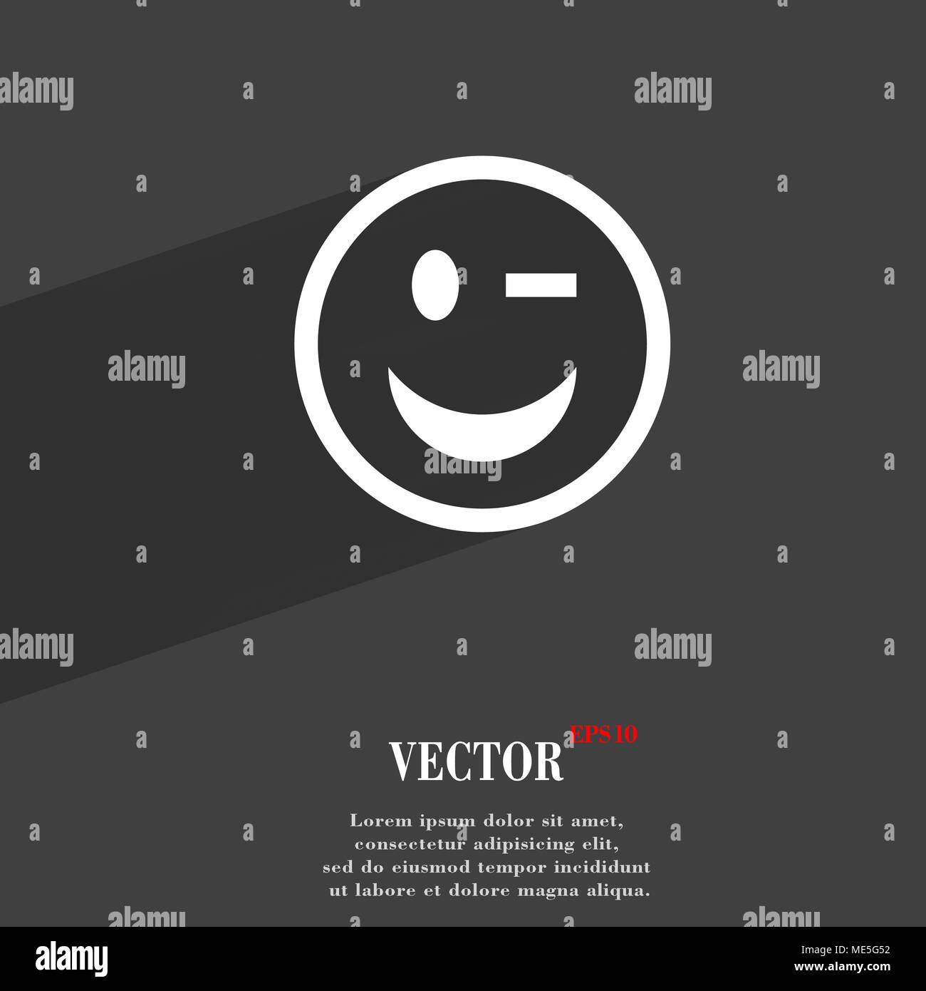 Winking Face icon symbol Flat modern web design with long shadow and ...