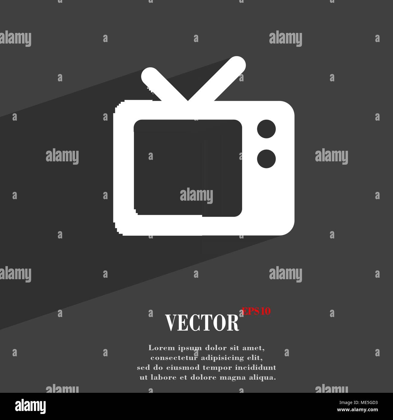 Retro TV icon symbol Flat modern web design with long shadow and space ...