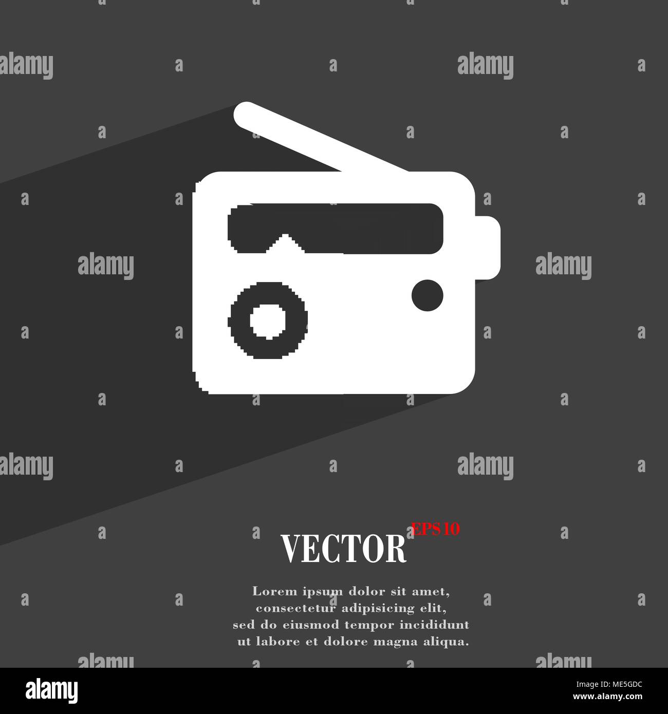 Retro Radio icon symbol Flat modern web design with long shadow and ...