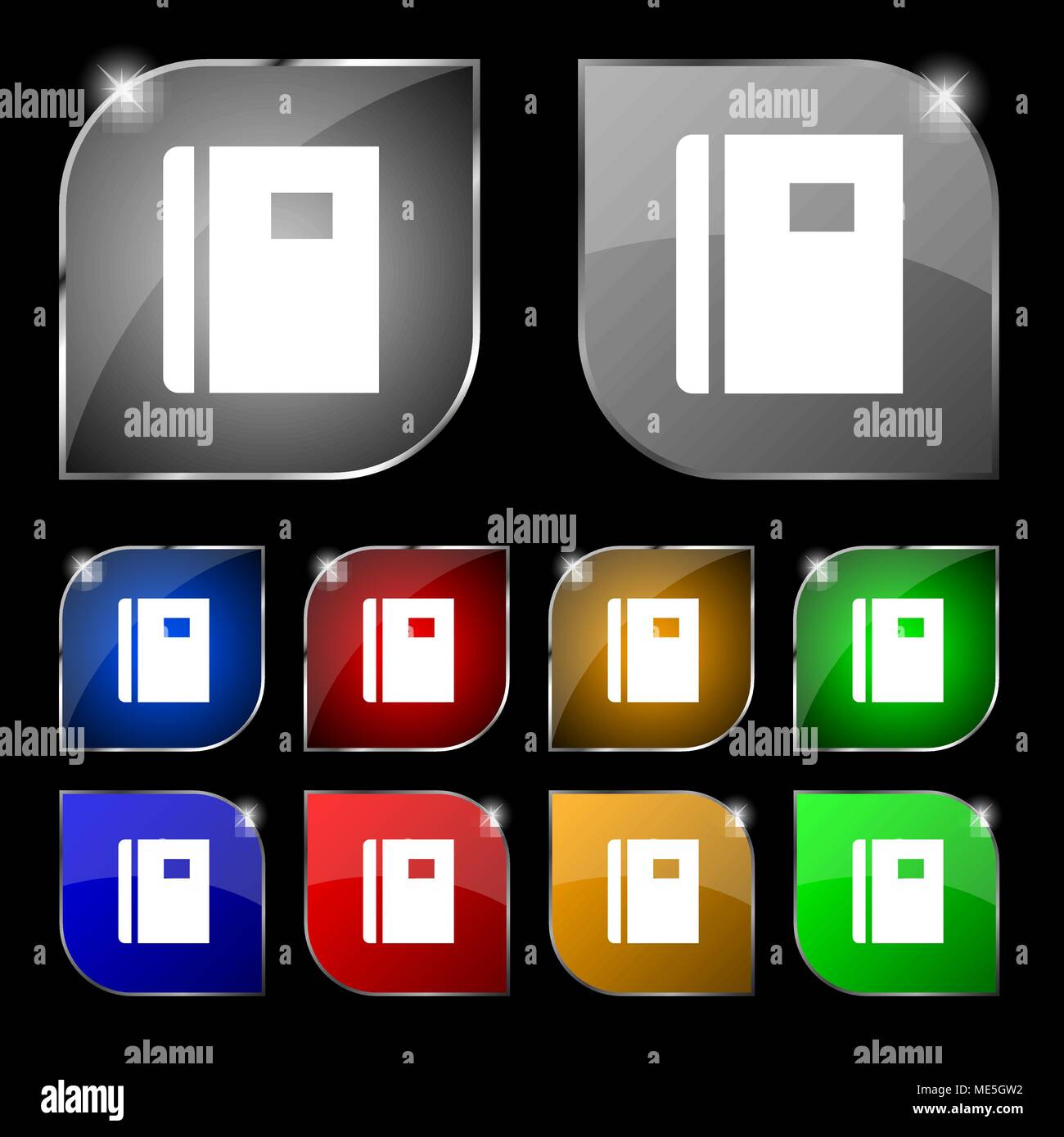 Book icon sign. Set of ten colorful buttons with glare. Vector ...