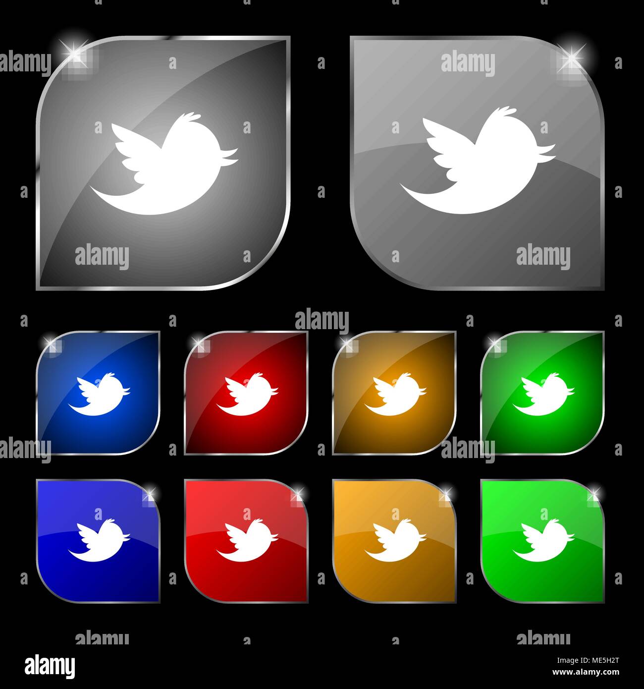 Social media, messages twitter retweet icon sign. Set of ten colorful ...