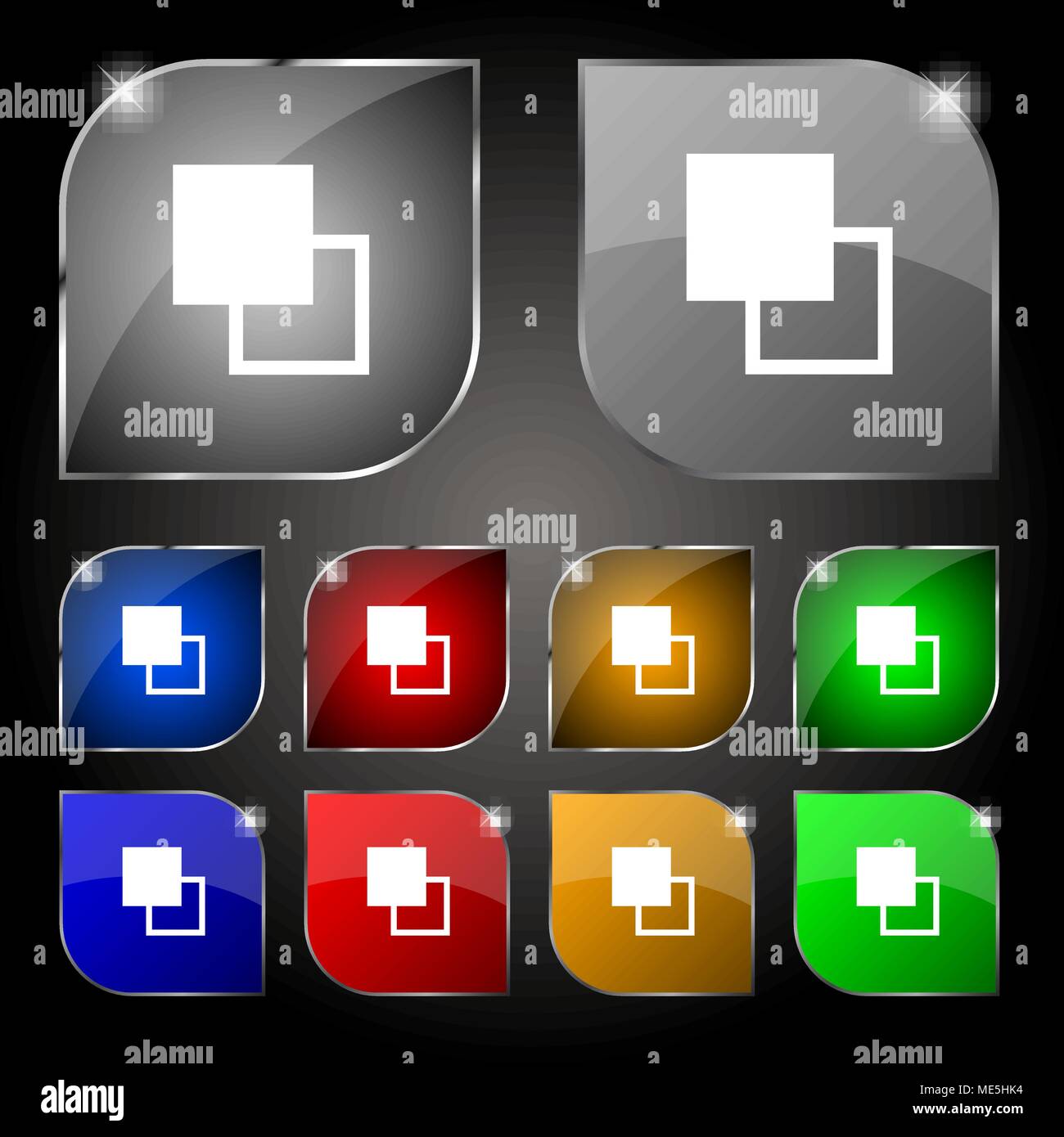 Active color toolbar icon sign. Set of ten colorful buttons with glare ...