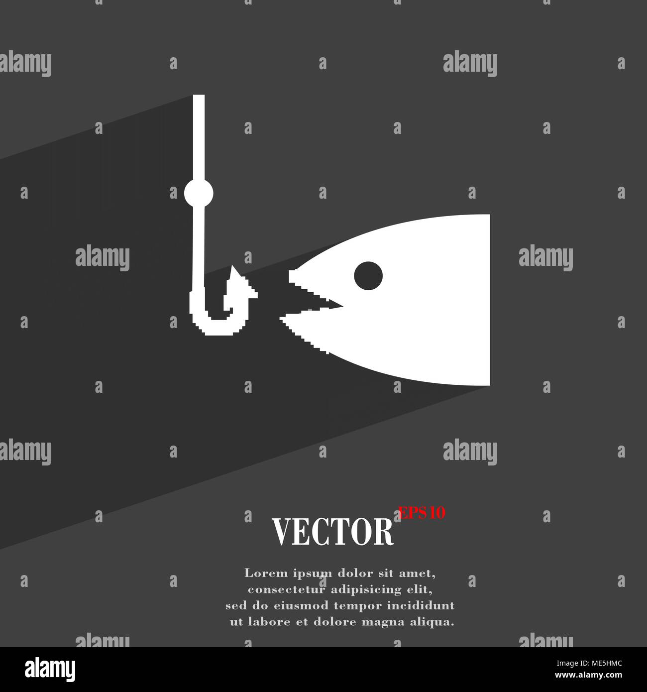 Fishing icon symbol Flat modern web design with long shadow and space ...