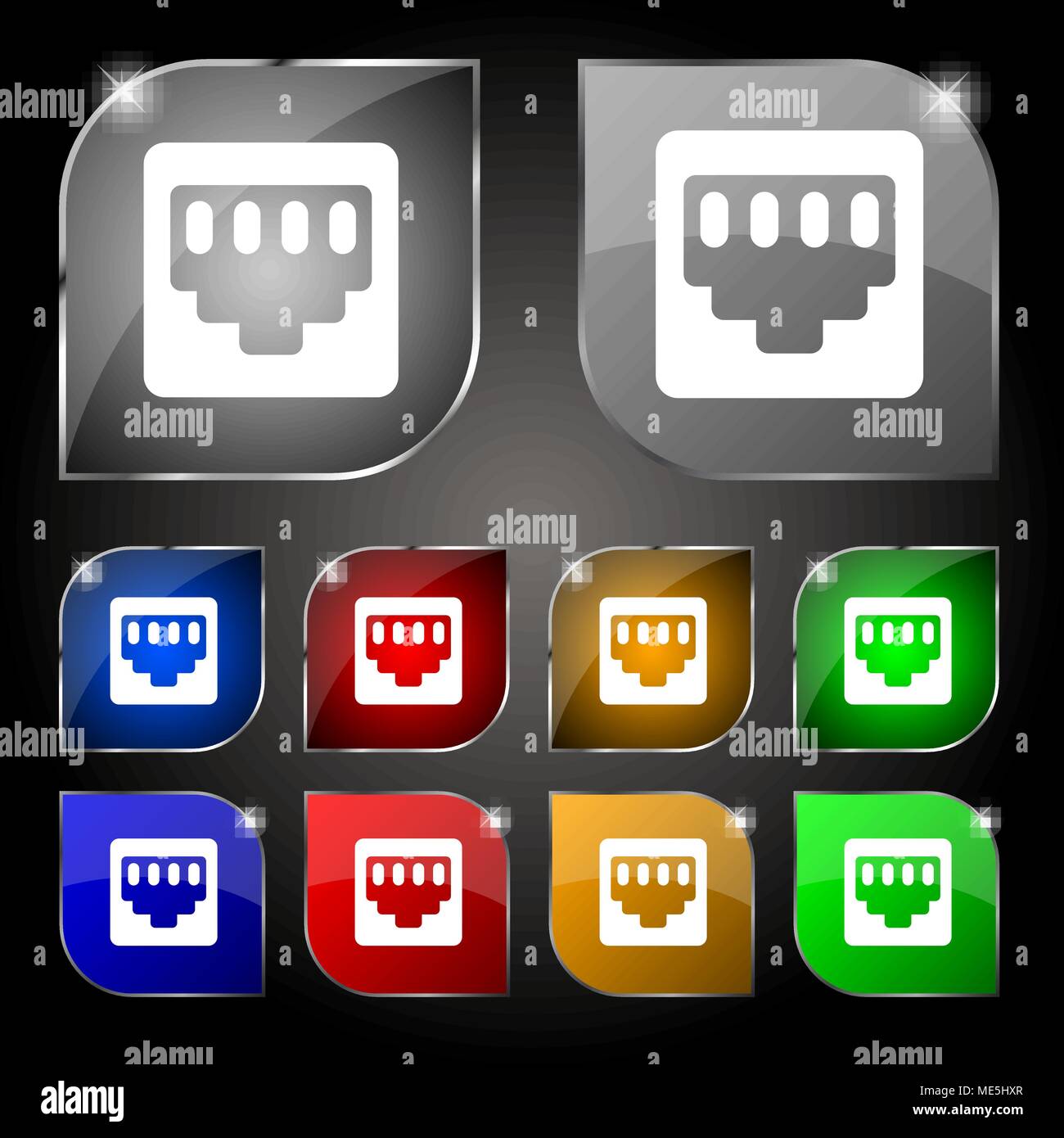 cable rj45, Patch Cord icon sign. Set of ten colorful buttons with ...