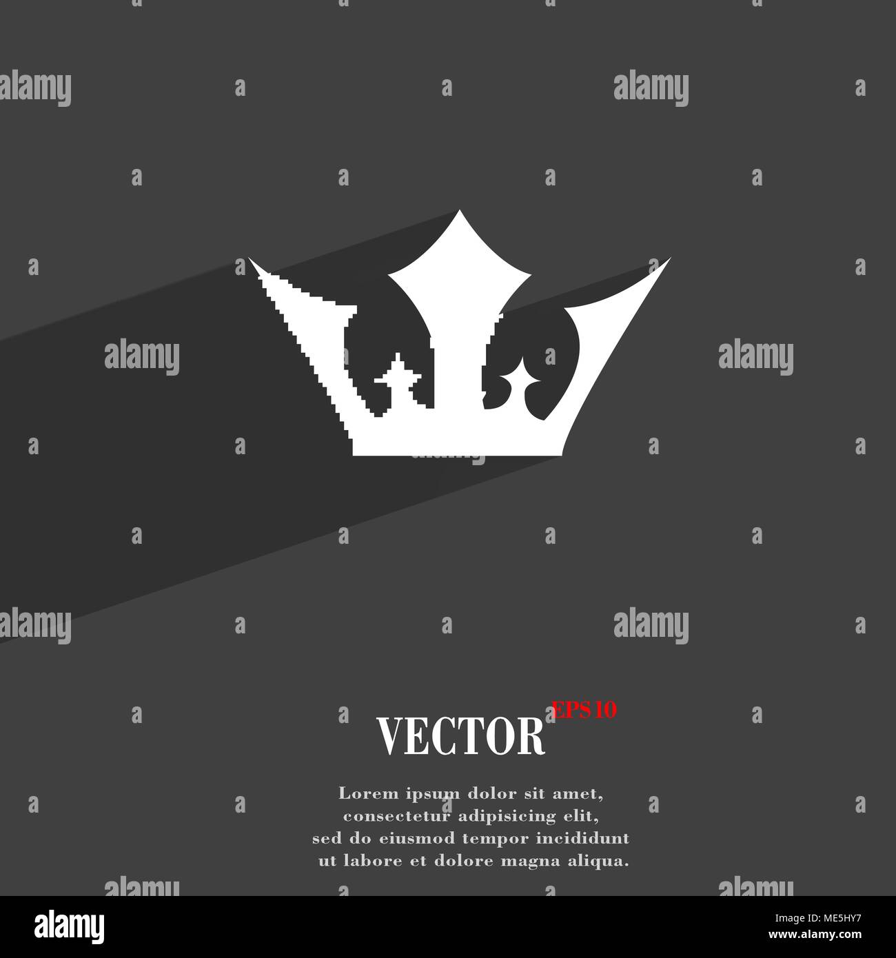 Crown icon symbol Flat modern web design with long shadow and space for ...