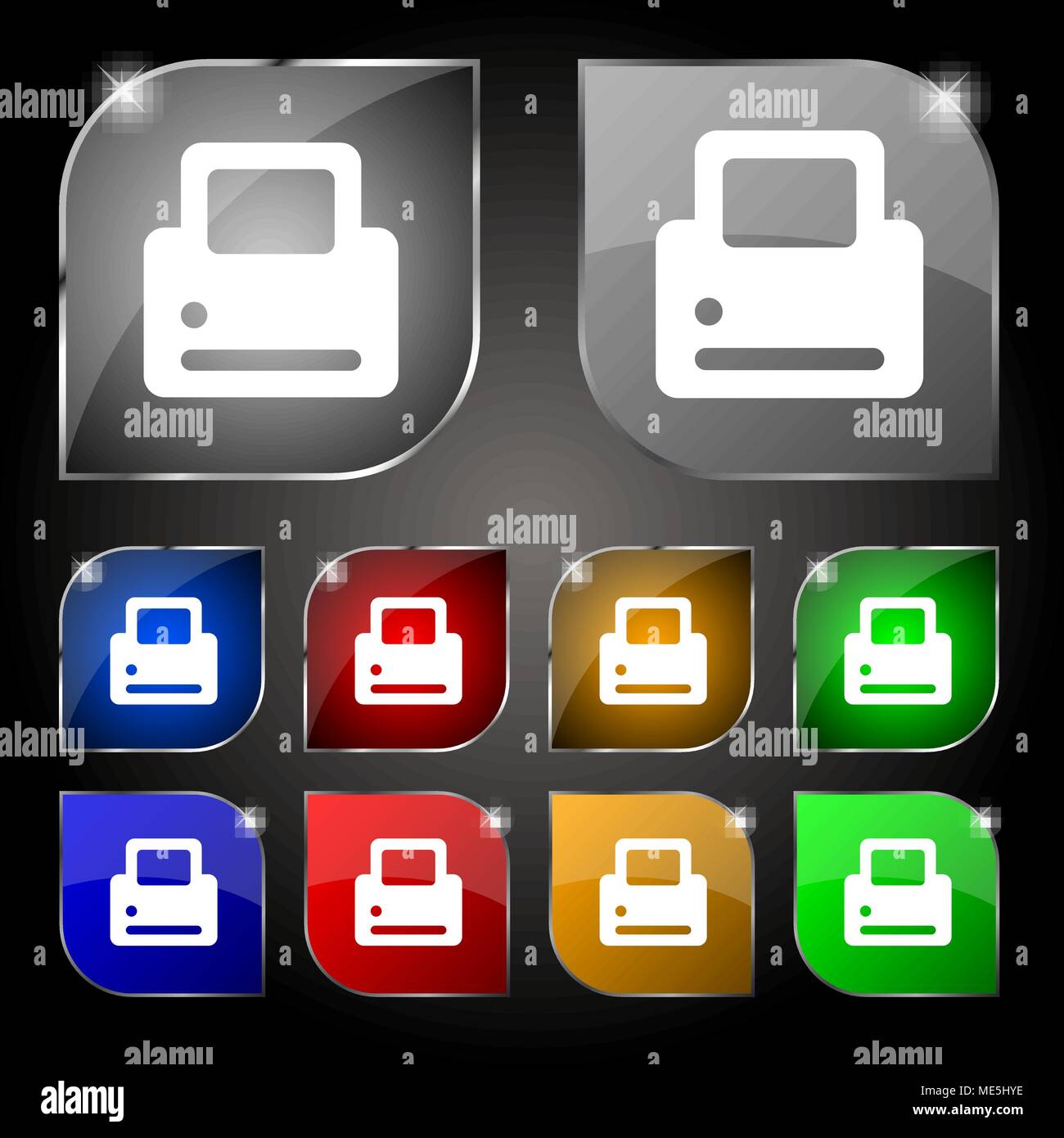 Printing icon sign. Set of ten colorful buttons with glare. Vector ...