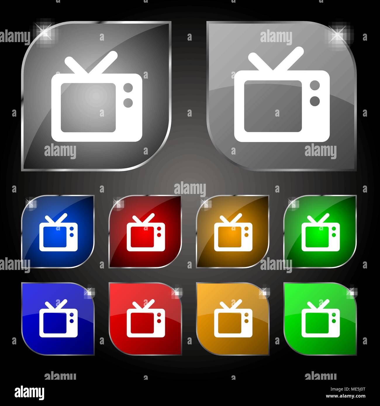 Retro TV icon sign. Set of ten colorful buttons with glare. Vector illustration Stock Vector ...