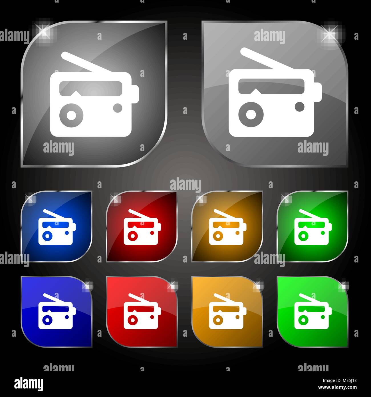 Retro Radio icon sign. Set of ten colorful buttons with glare. Vector ...