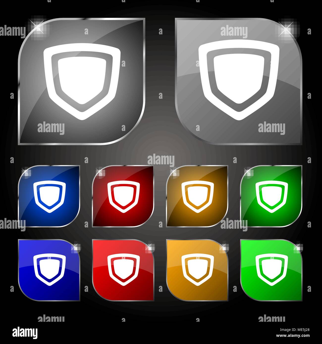 shield icon sign. Set of ten colorful buttons with glare. Vector ...