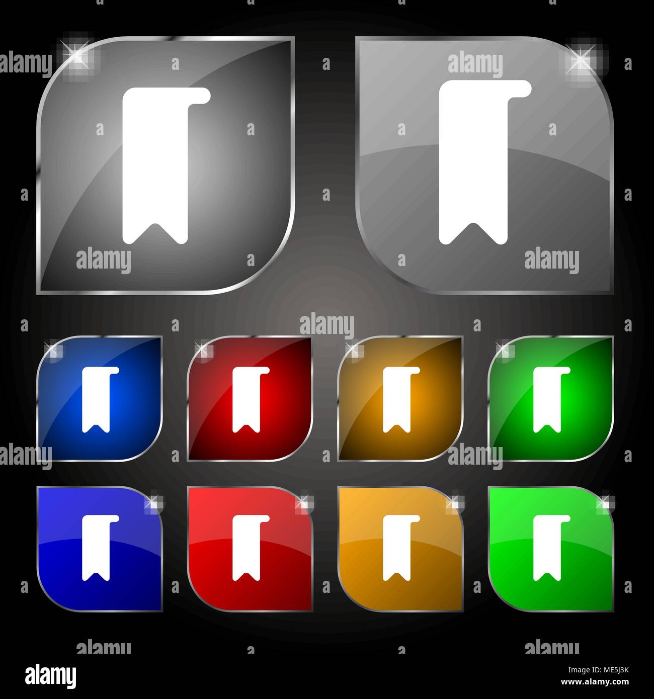 bookmark icon sign. Set of ten colorful buttons with glare. Vector ...