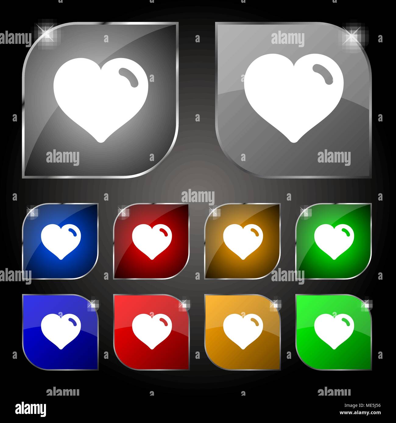 Heart, Love icon sign. Set of ten colorful buttons with glare. Vector ...