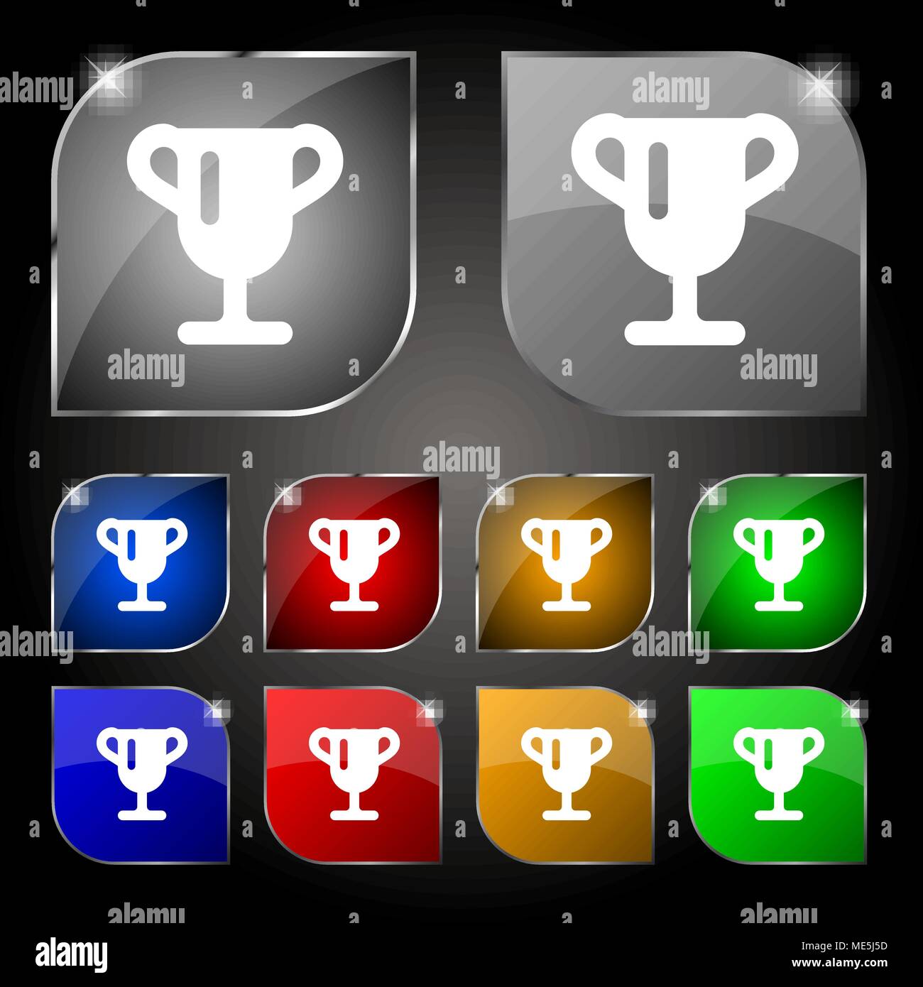 Winner cup, Awarding of winners, Trophy icon sign. Set of ten colorful ...