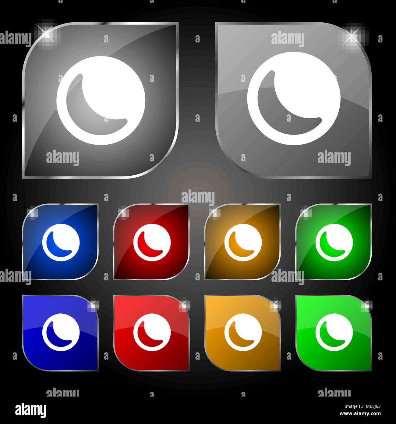 moon icon sign. Set of ten colorful buttons with glare. Vector ...
