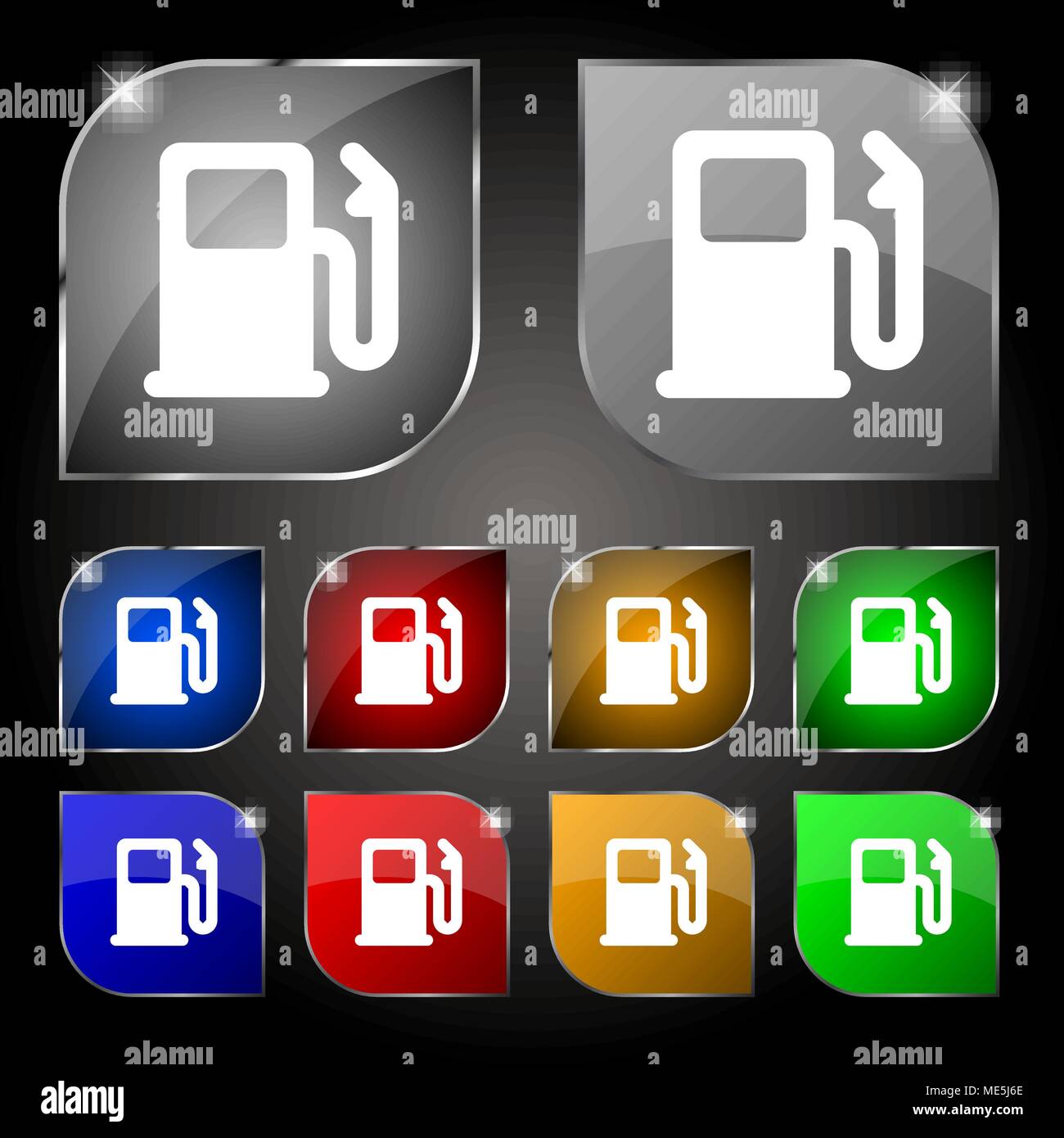 Petrol or Gas station, Car fuel icon sign. Set of ten colorful buttons ...