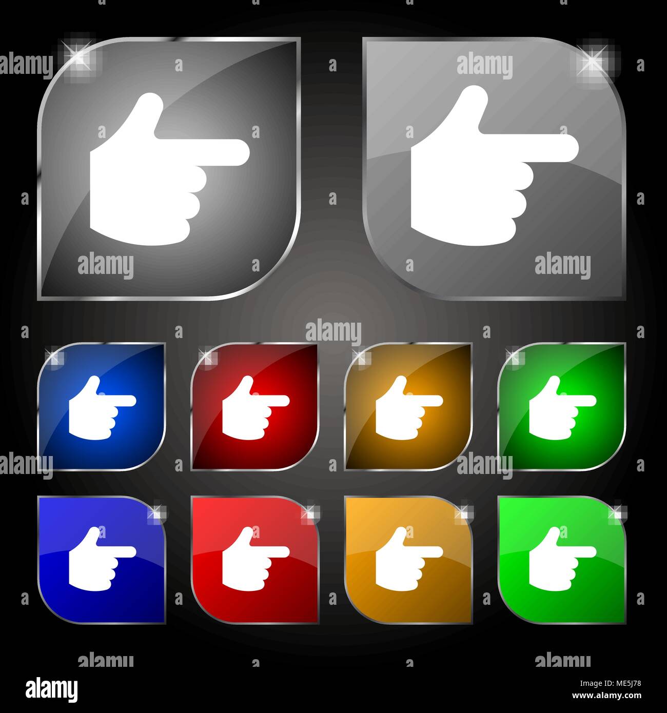 pointing hand icon sign. Set of ten colorful buttons with glare. Vector ...
