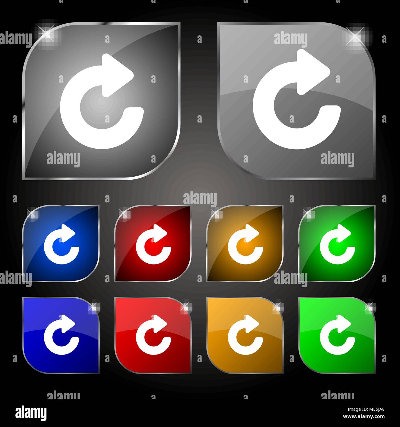 Upgrade, arrow icon sign. Set of ten colorful buttons with glare ...