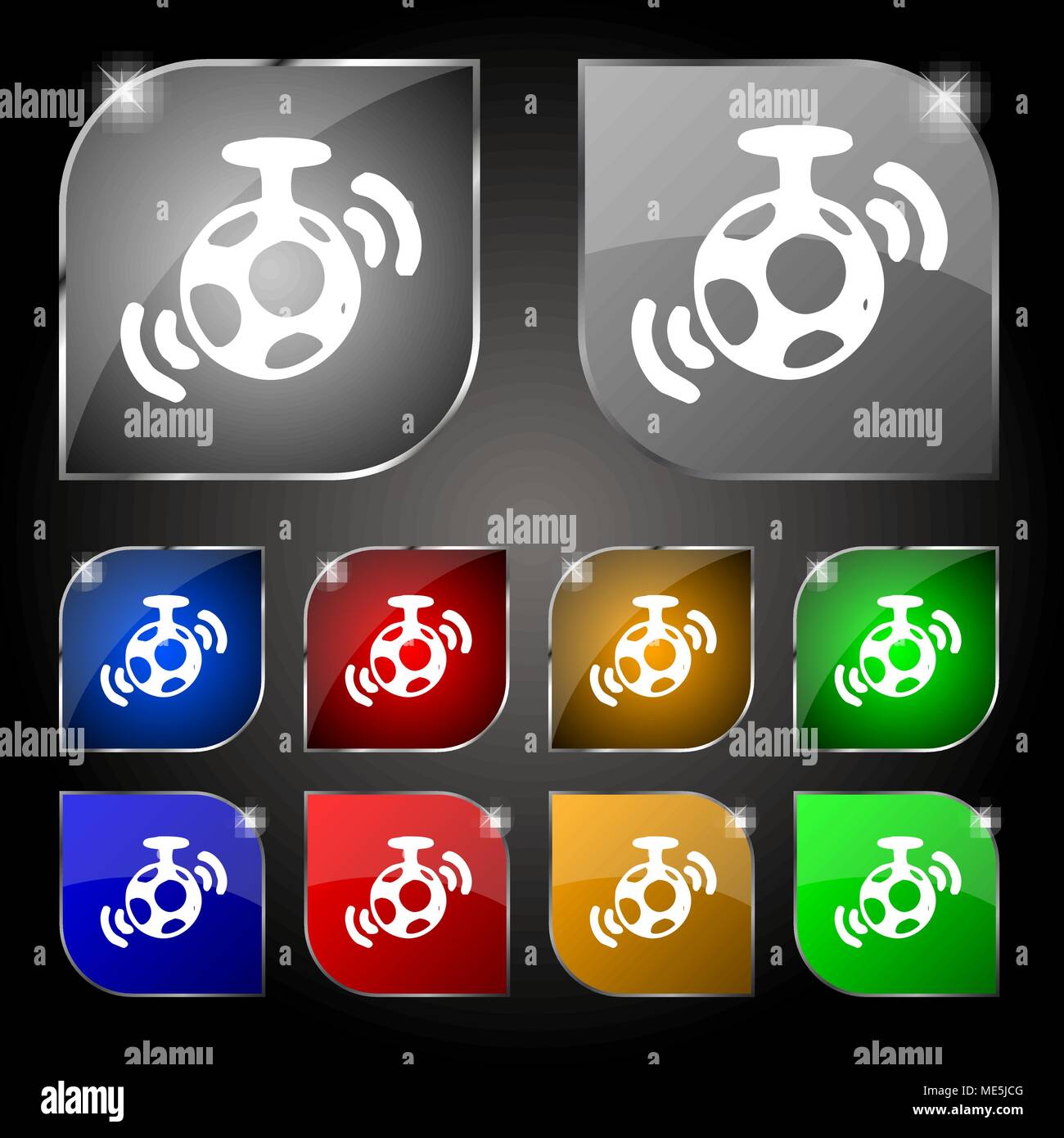 mirror ball disco icon sign. Set of ten colorful buttons with glare ...