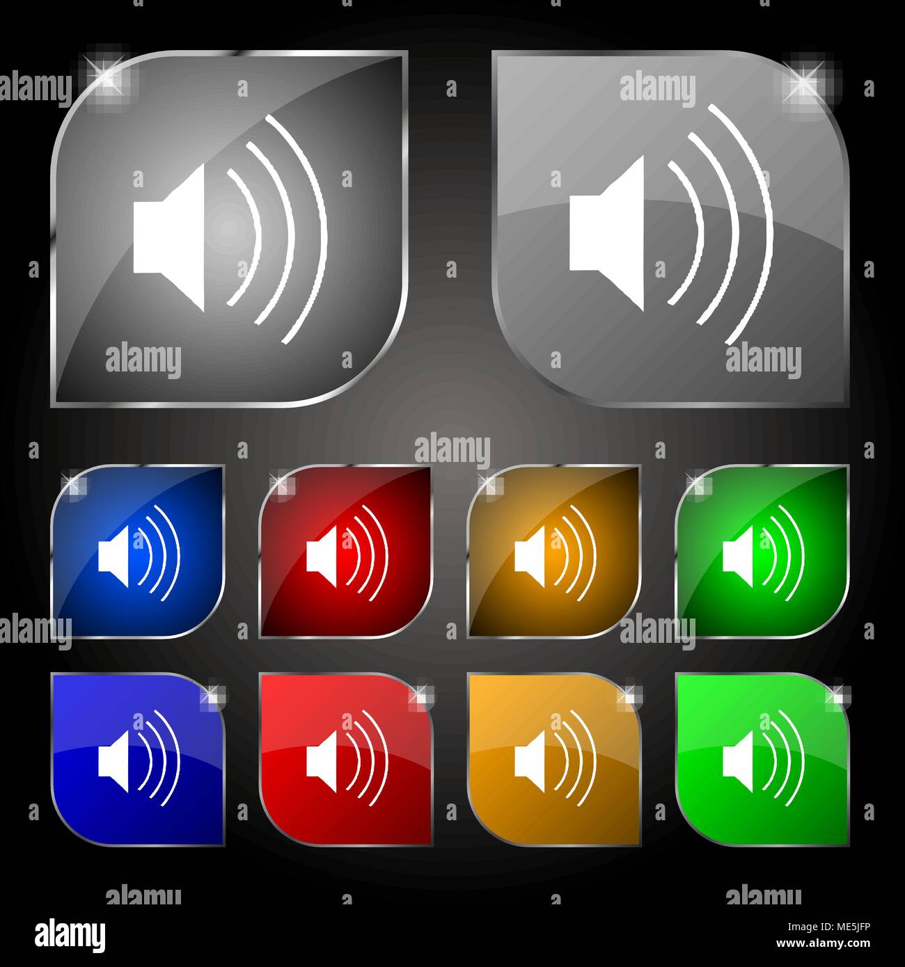 volume, sound icon sign. Set of ten colorful buttons with glare. Vector ...