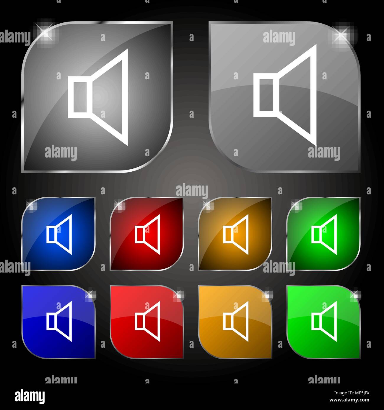 volume, sound icon sign. Set of ten colorful buttons with glare. Vector ...