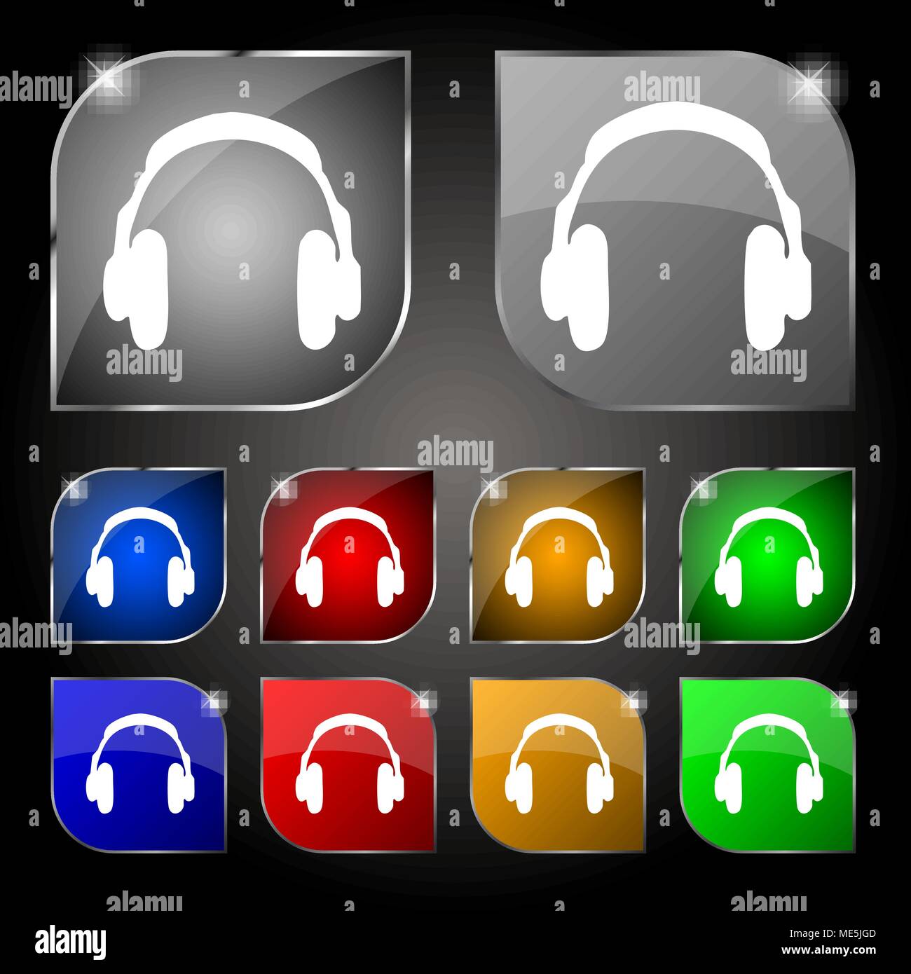headsets icon sign. Set of ten colorful buttons with glare. Vector ...