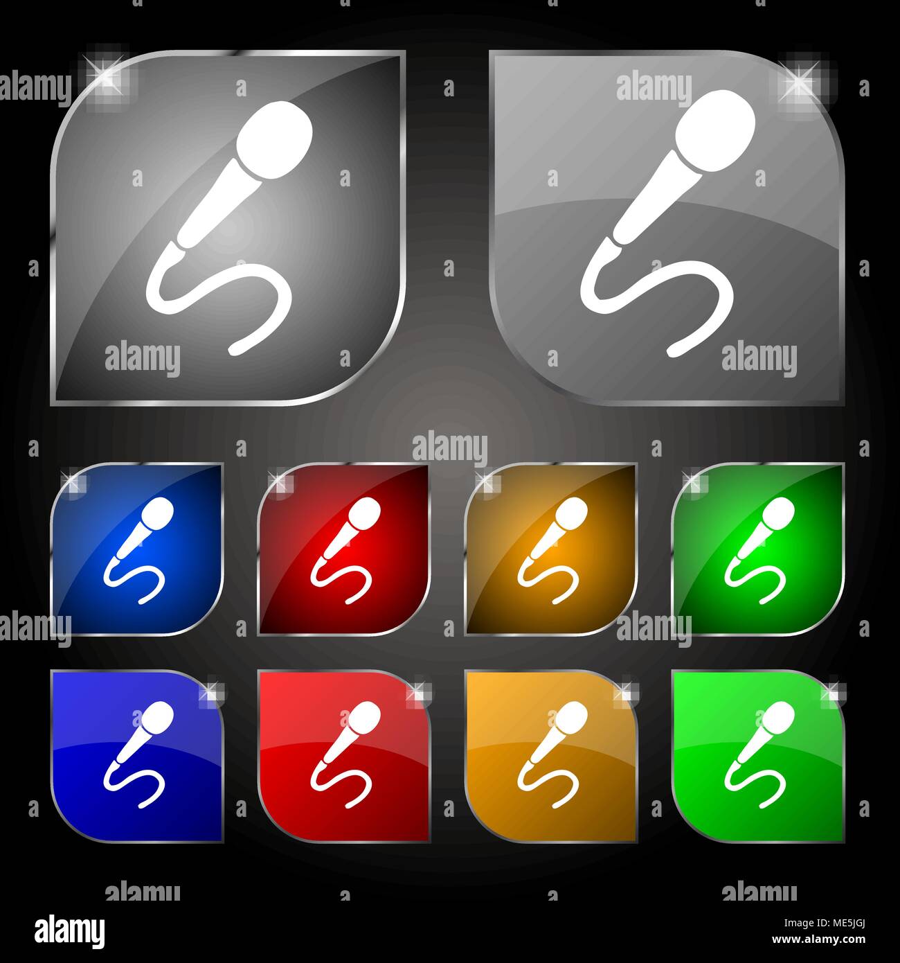 microphone icon sign. Set of ten colorful buttons with glare. Vector ...