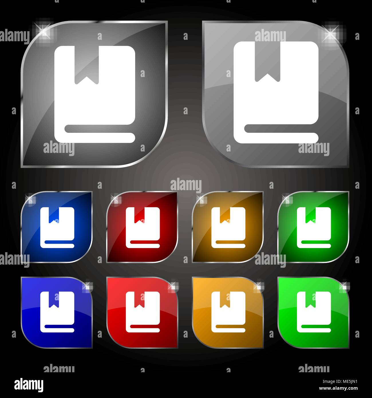 bookmark icon sign. Set of ten colorful buttons with glare. Vector ...