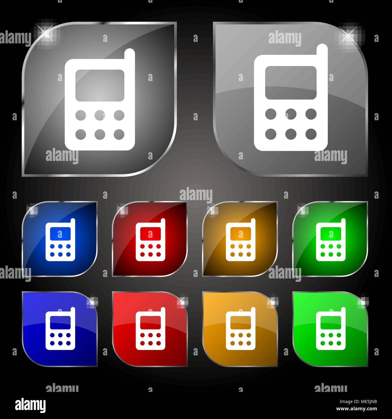 mobile phone icon sign. Set of ten colorful buttons with glare. Vector ...