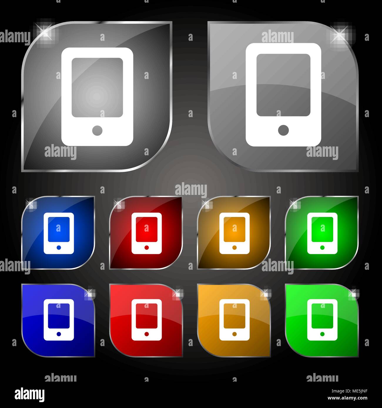 Tablet icon sign. Set of ten colorful buttons with glare. Vector ...