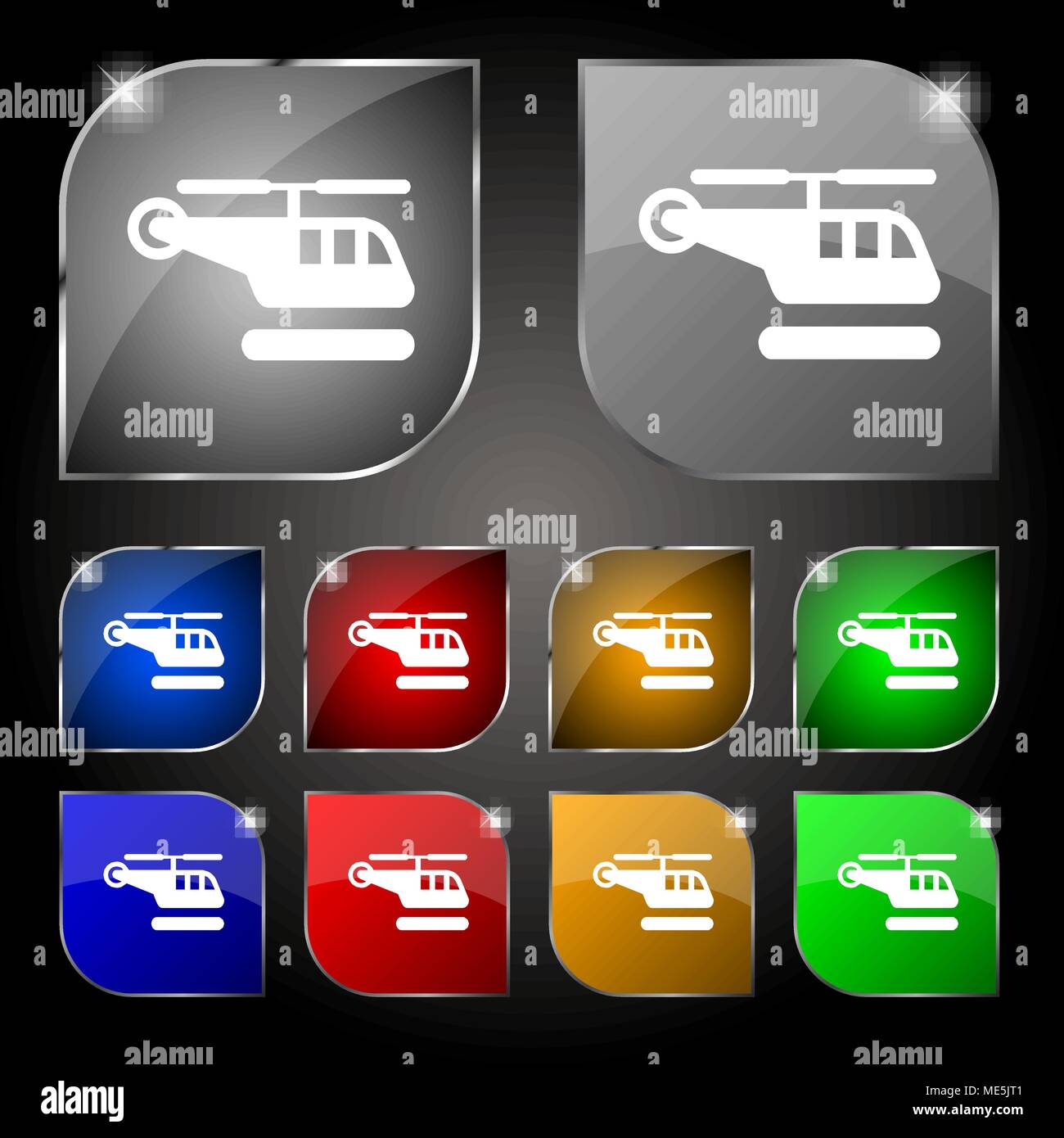 helicopter icon sign. Set of ten colorful buttons with glare. Vector ...