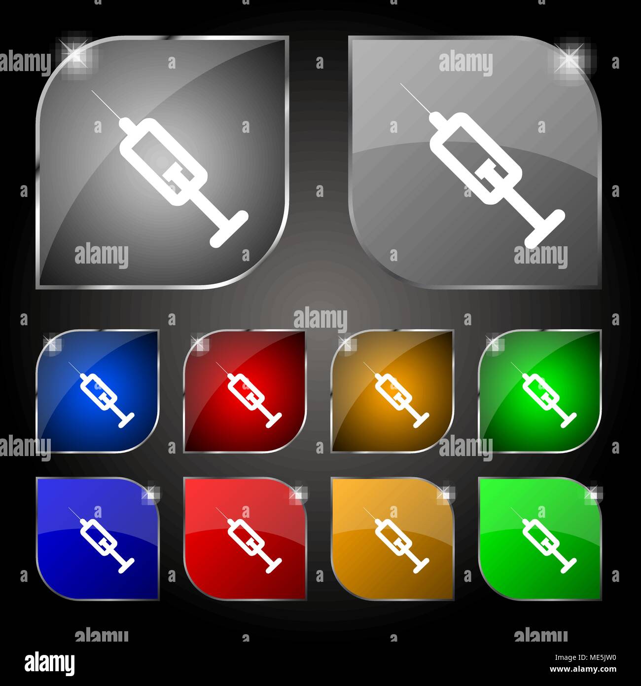 syringe icon sign. Set of ten colorful buttons with glare. Vector ...