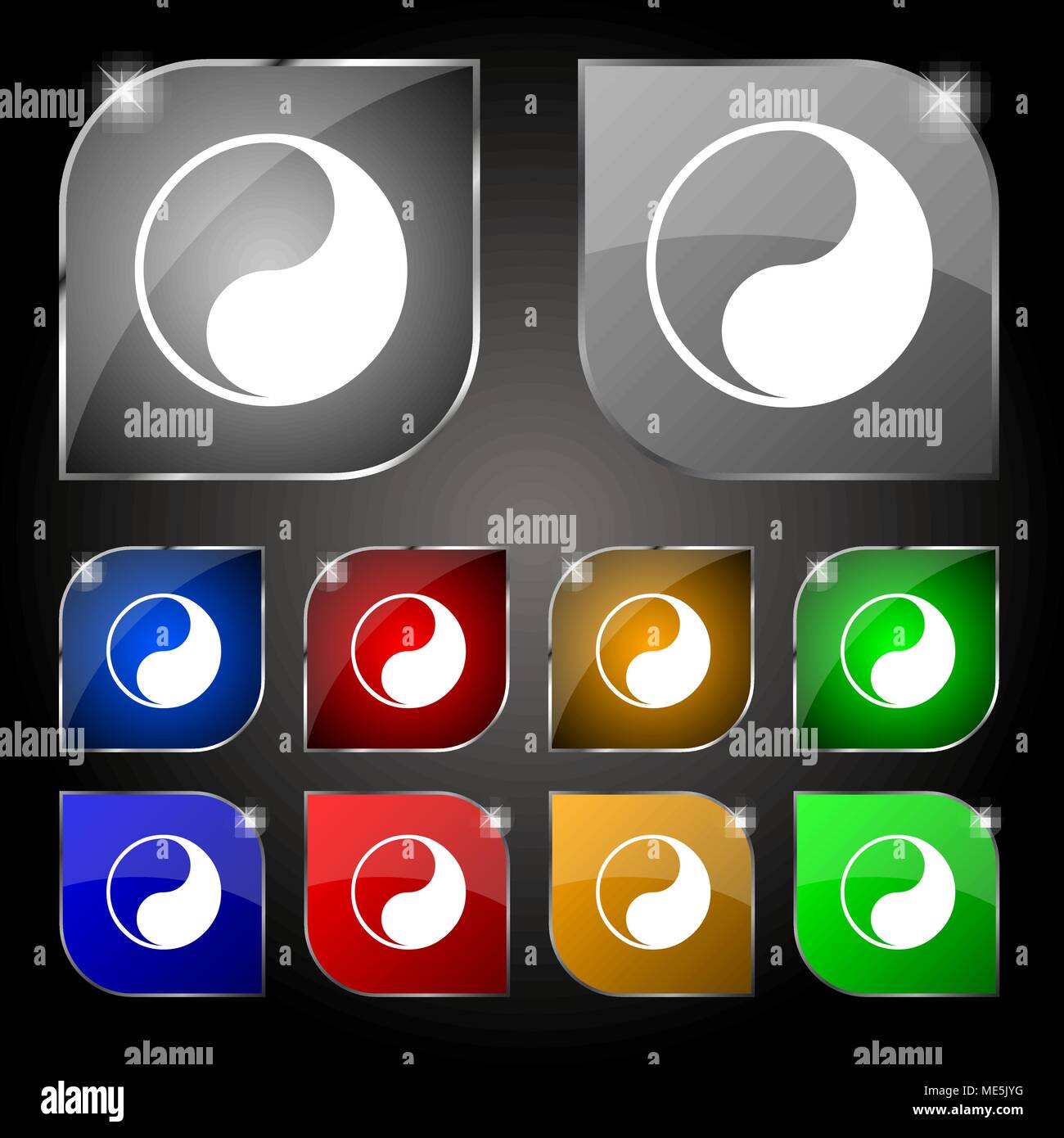 Yin Yang icon sign. Set of ten colorful buttons with glare. Vector ...